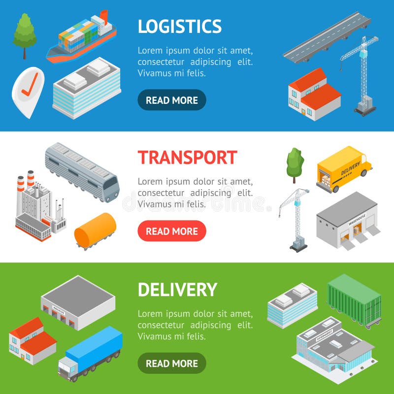 Logistic Transportation Concept Banner Set 3d Isometric View. Vector ...