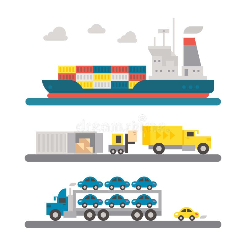 Logistic Transportation Machineries Flat Design Stock Vector ...