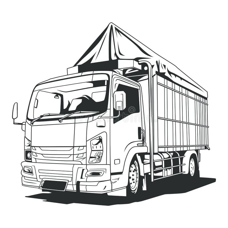 Logistic Truck Delivery Vector Line Art Stock Vector - Illustration of ...