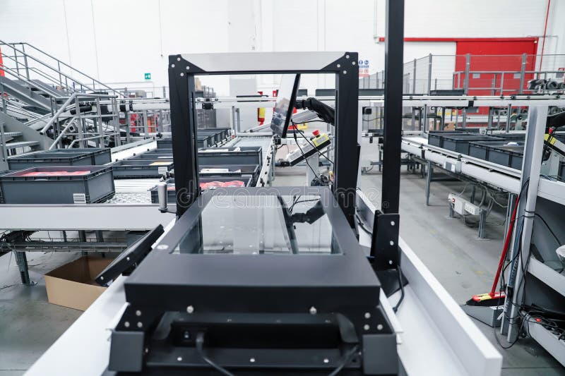 Logistic Warehouse. Conveyor Belt in a Modern Production Line Stock ...