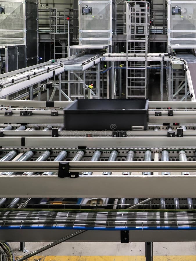 Logistic Warehouse. Conveyor Belt in a Modern Production Line Stock ...