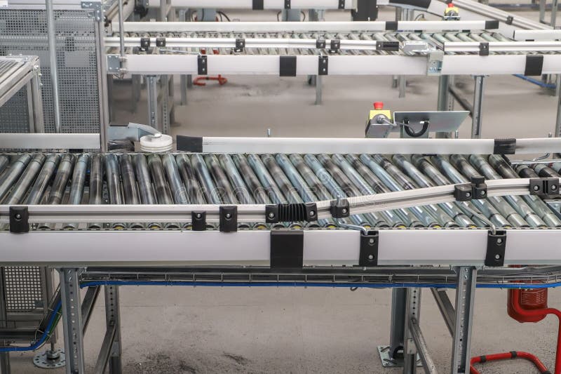 Logistic Warehouse. Conveyor Belt in a Modern Production Line Stock ...