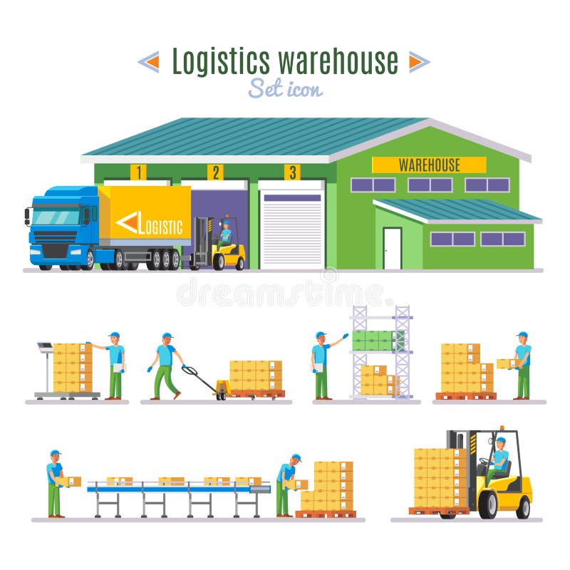 Warehouse Elements - Flat Isolated Cartoon Set of Storage Facility ...