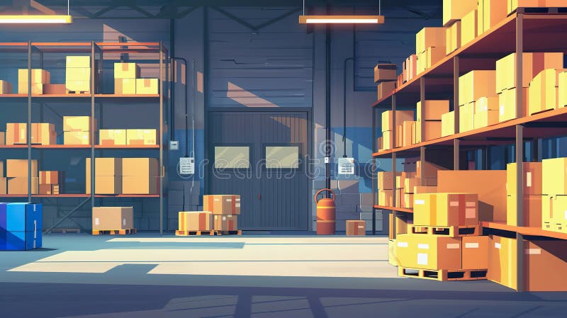 Logistic Warehouse Storeroom with Boxes on Racks for Business Storage ...