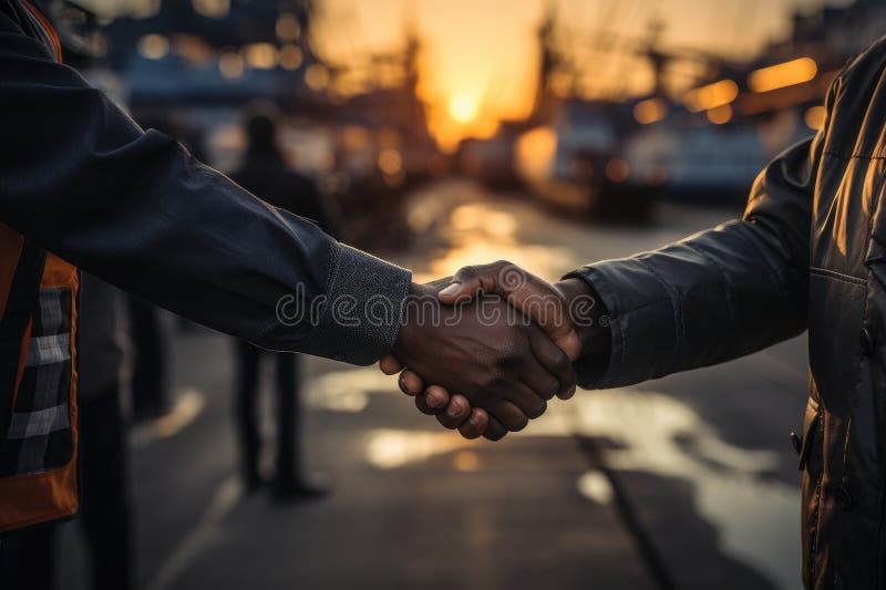 Logistic Worker Handshake And Working Together Generative Ai Stock Illustration Illustration
