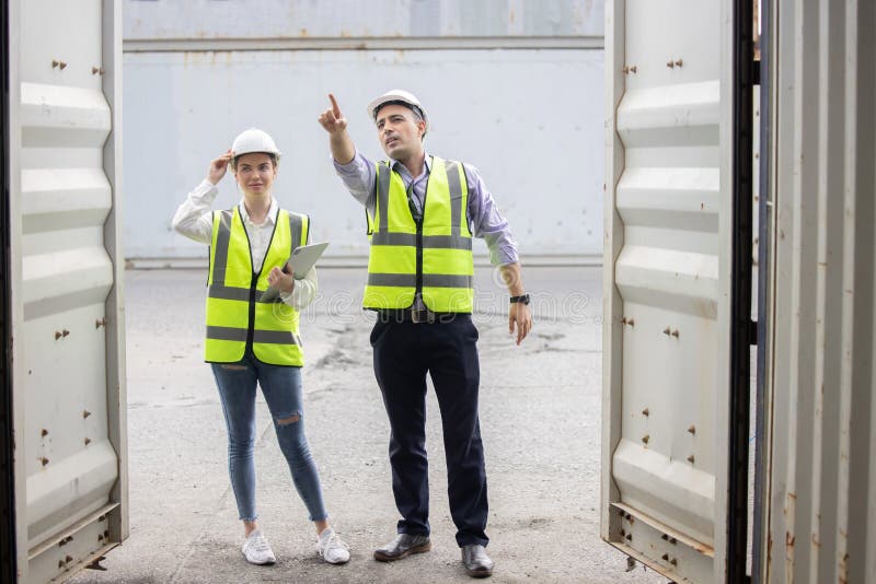 Logistic Worker Open the Cargo Container Door Th Check for Goods Stock ...