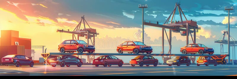 Logistical Operations with an Auto Carrier Loading Finished Vehicles at ...