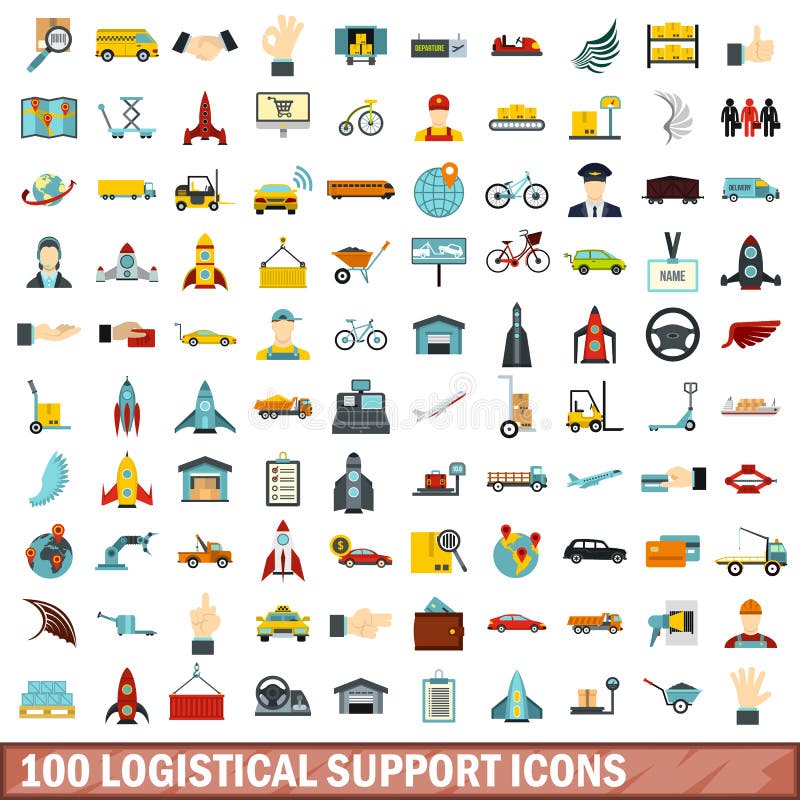 100 Logistical Support Icons Set, Flat Style Stock Vector ...