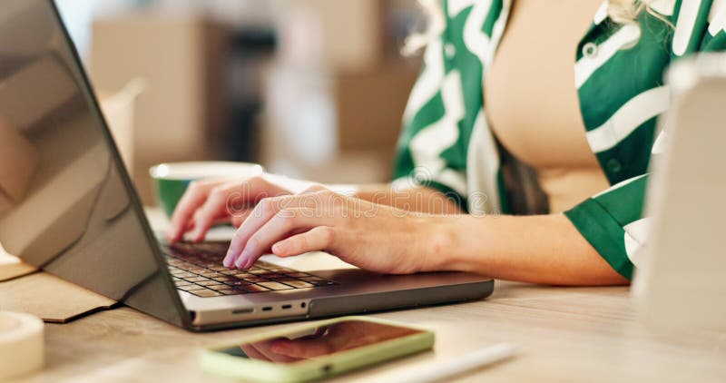 Logistics, Boxes and Hands on Computer for Courier, Package or ...