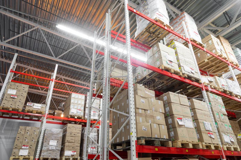 Logistics Center with Huge Red High Racks Editorial Stock Image - Image ...