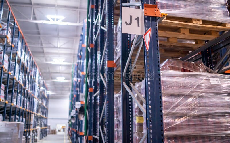 Logistics Center Interior Full of Racks with with Large Number Packs ...