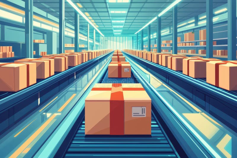 Logistics Concept Aerial View of Efficient Package Sorting in a Modern ...