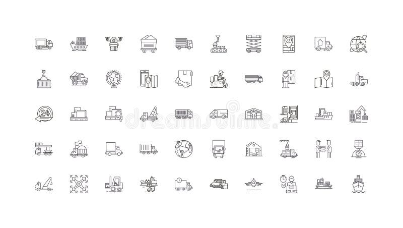 Logistics Concept Illustration, Linear Icons, Line Signs Set, Vector ...