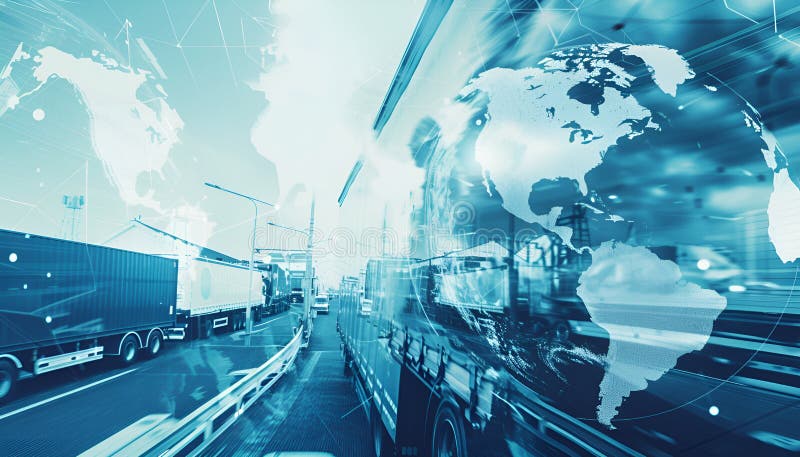 Logistics Concept. Multiple Exposure of Different Transports and World ...