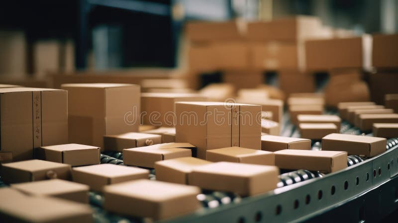 Logistics Concept. Parcel Boxes on a Logistics Conveyor Belt Extreme ...