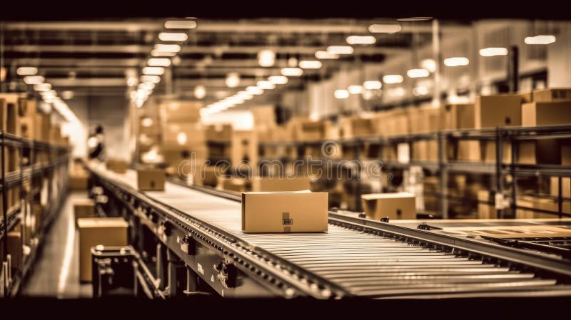 Logistics Concept. Parcel Boxes on a Logistics Conveyor Belt Extreme ...