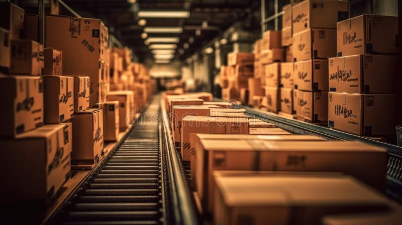 Logistics Concept. Parcel Boxes on a Logistics Conveyor Belt Extreme ...