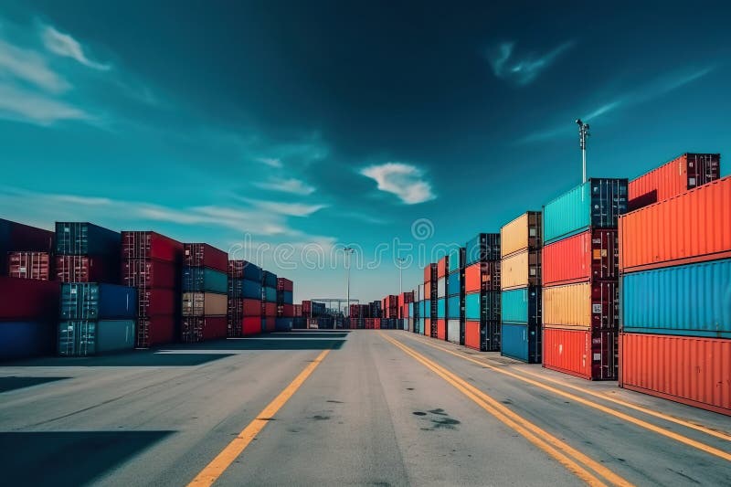 Logistics Container Cargo Port Ship Yard with Blue Cloudy Sky ...