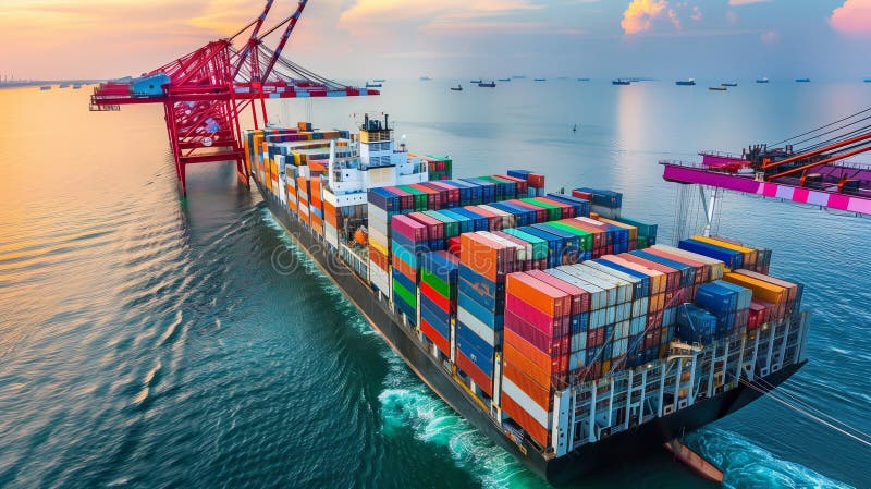 Logistics, Container Cargo Ship Transportation with Working Crane ...