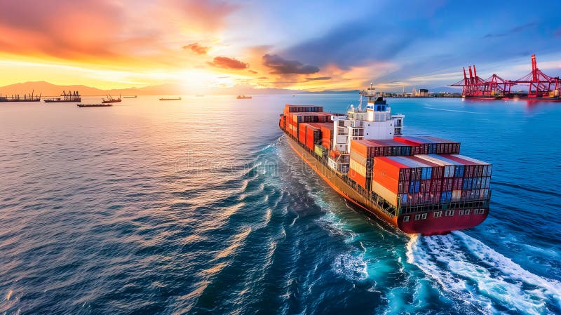 Logistics, Container Cargo Ship Transportation with Working Crane ...