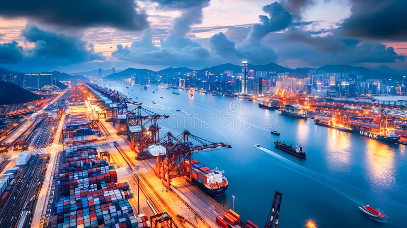 Logistics, Container Cargo Ship Transportation with Working Crane ...