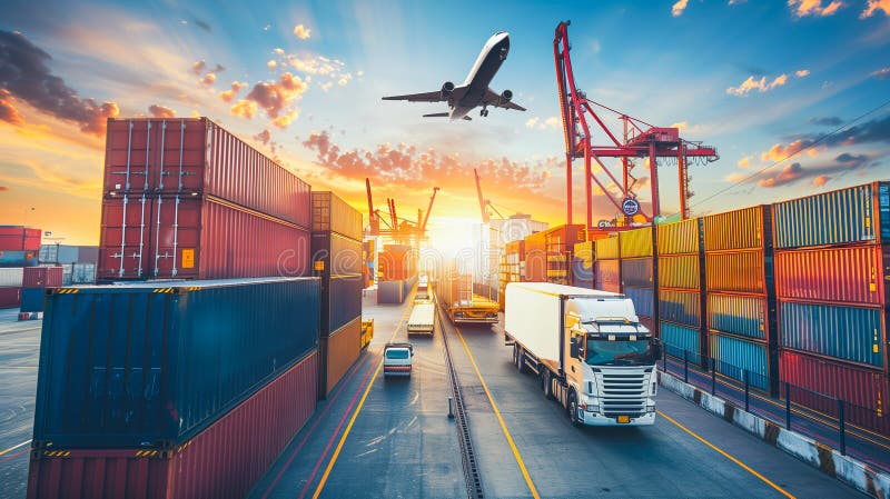 Logistics, Container Cargo Ship Transportation with Working Crane ...