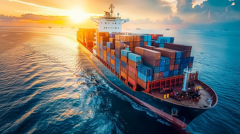 Logistics, Container Cargo Ship Transportation with Working Crane ...