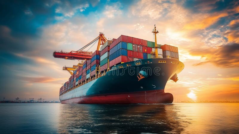 Logistics, Container Cargo Ship Transportation with Working Crane ...