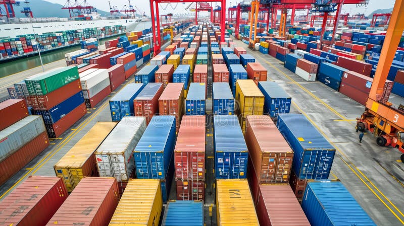 Logistics, Container Cargo Ship Transportation with Working Crane ...