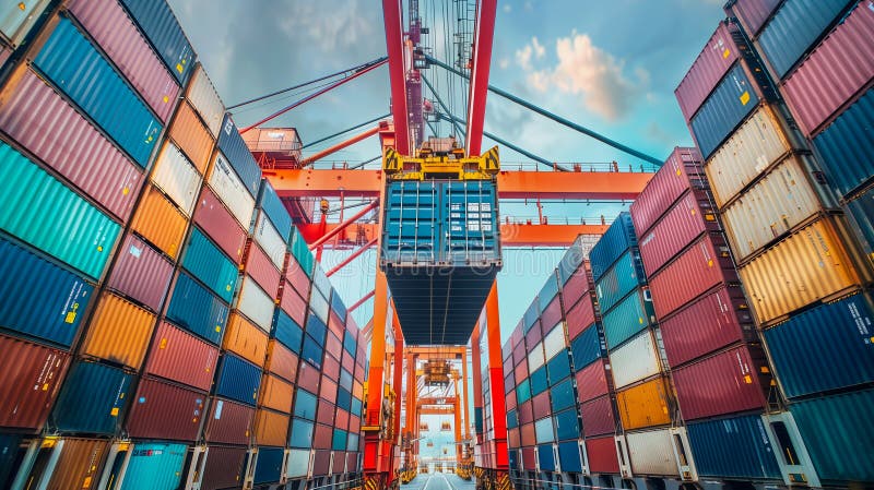 Logistics, Container Cargo Ship Transportation with Working Crane ...