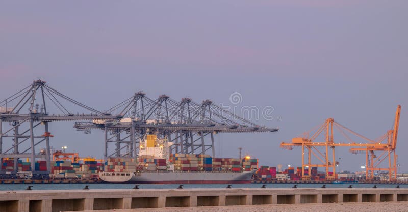 Logistics and Container Loading by Large Barges Stock Photo - Image of ...