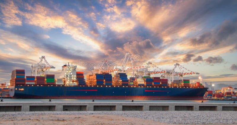 Logistics and Container Loading by Large Barges Stock Photo - Image of ...