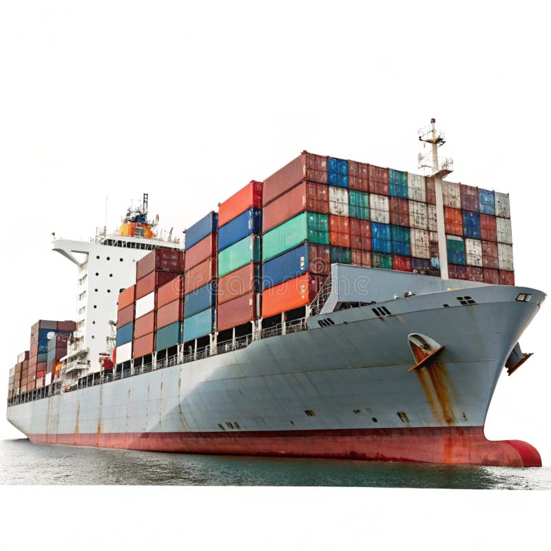 3D Logistics Container Ship and Truck Isolated on White Background ...