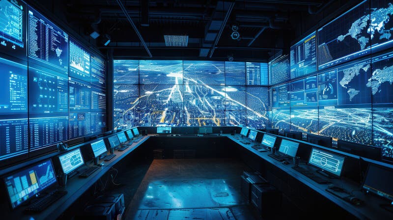 A Logistics Control Center Operates with Multiple Large Screens ...