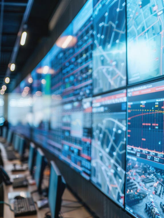 A Logistics Control Center Operates with Multiple Screens Showing Live ...