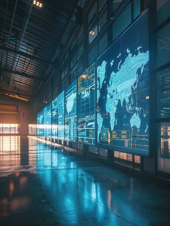A Logistics Control Center Showcases Multiple Large Screens Displaying ...