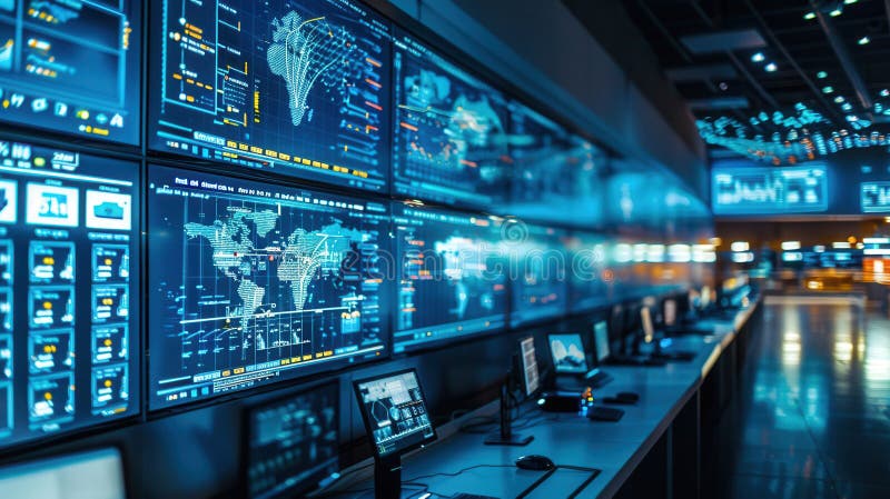 A Logistics Control Center Shows Extensive Screens with Real-time ...