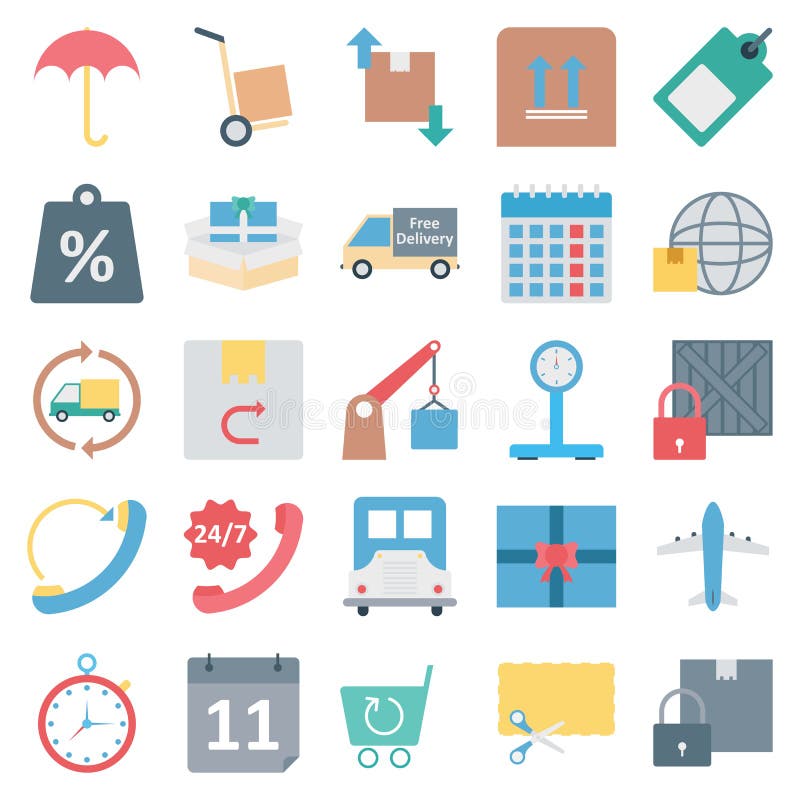 Logistics Delivery Color Isolated Vector Icons Stock Vector ...