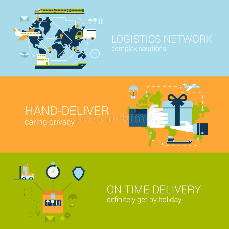 Logistics, Delivery, Transportation Banners. Sea Shipping, Railway ...