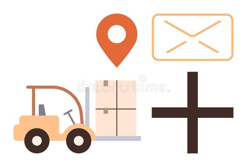 Logistics and Delivery Concept with Forklift, Package, Location Pin ...