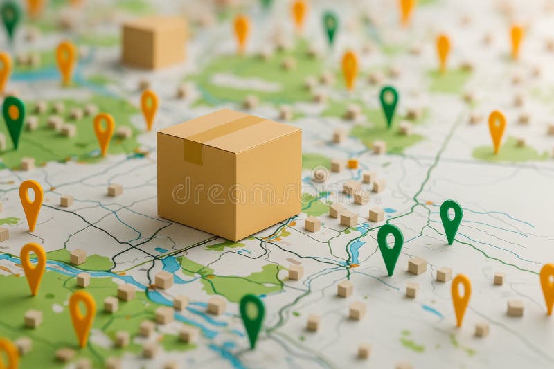 Logistics and Delivery Concept with Package on Map Surrounded by ...