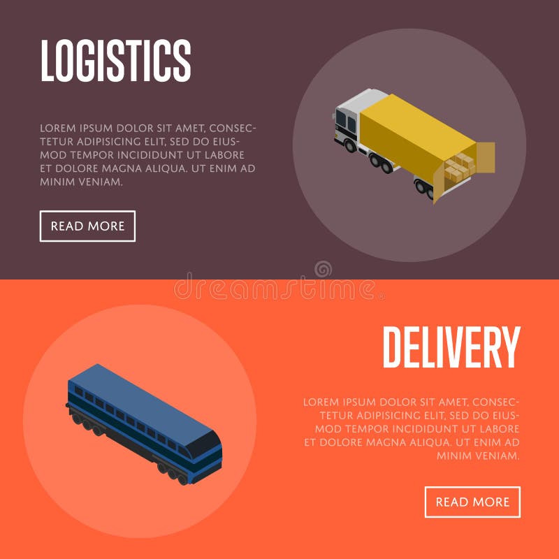 Logistics, Delivery, Transportation Banners. Sea Shipping, Railway ...