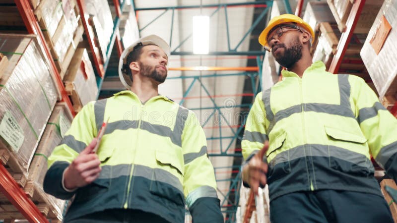 Logistics, Discussion and Men in Warehouse for Planning, Supply Chain ...