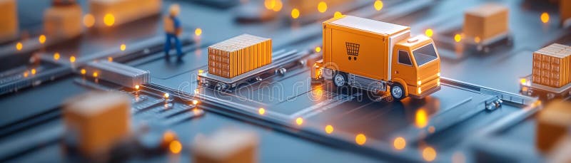 Logistics and E-commerce Concept with Delivery Truck Stock Illustration ...