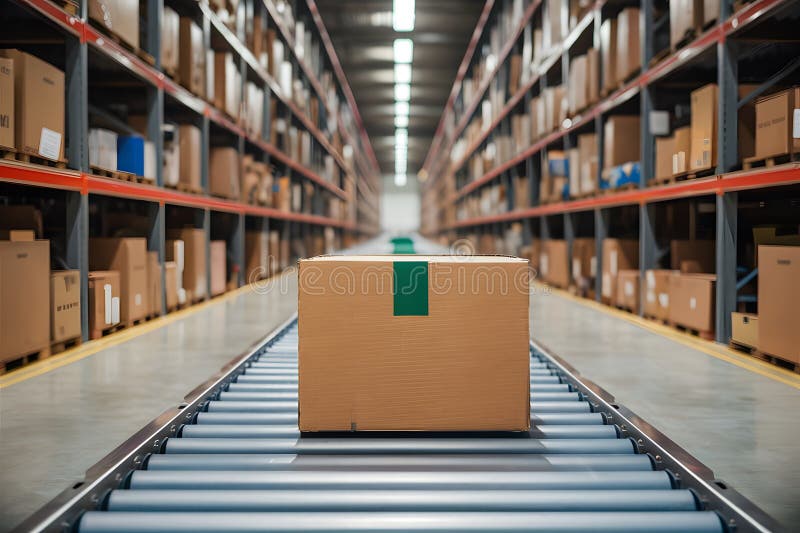 Logistics Efficiency Cardboard Boxes Move Along Warehouse Conveyor Belt ...