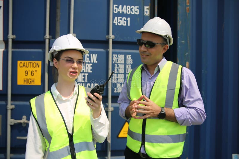 Logistics Engineer Control at the Port, Loading Containers for Trucks ...