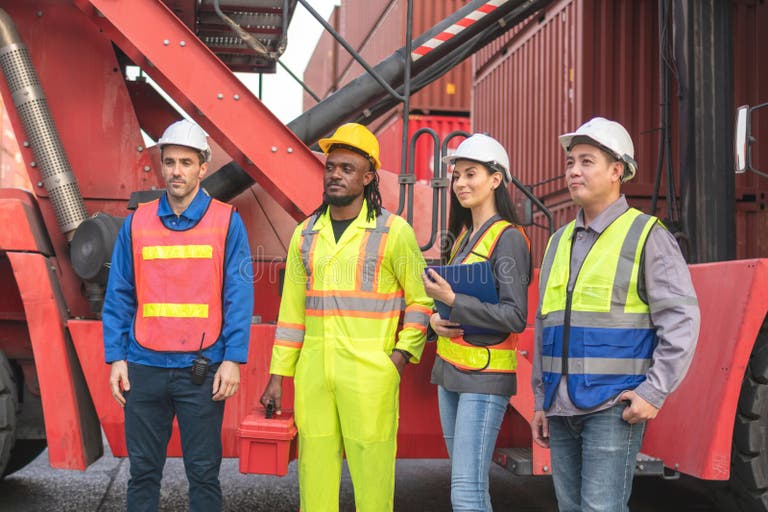 Logistics Engineer and Foreman Worker Team in Industry Containers Yard ...