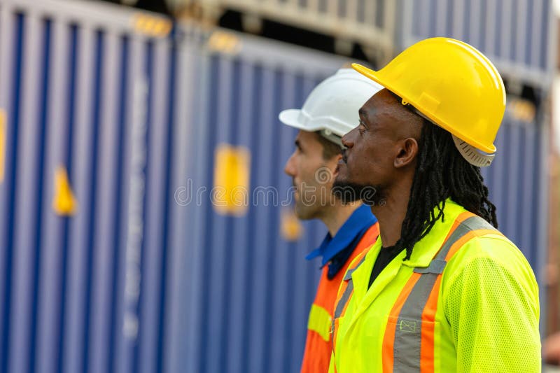 Logistics Engineers Inspecting at Cargo Containers, Logistics Team at ...