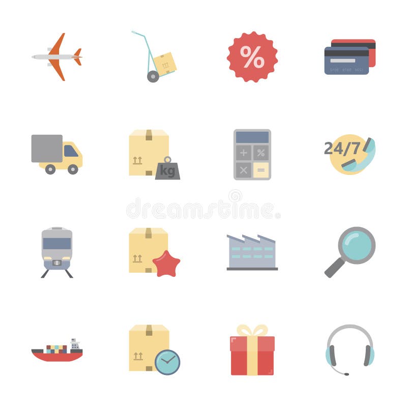 Logistics flat icons set stock illustration. Illustration of cargo ...