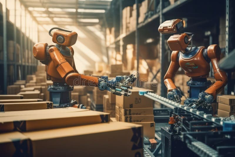 Logistics Future Robot Working in the Box Warehouse with Ai Generated Stock Illustration ...